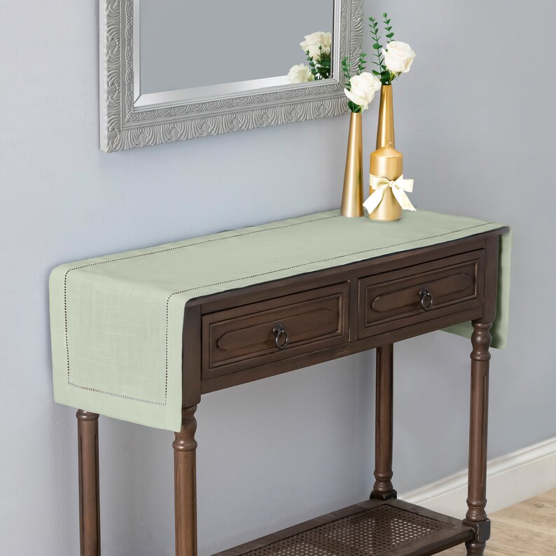 Sage Green Hemstitch Dinning Room Table Runner Fall Decor - Etsy