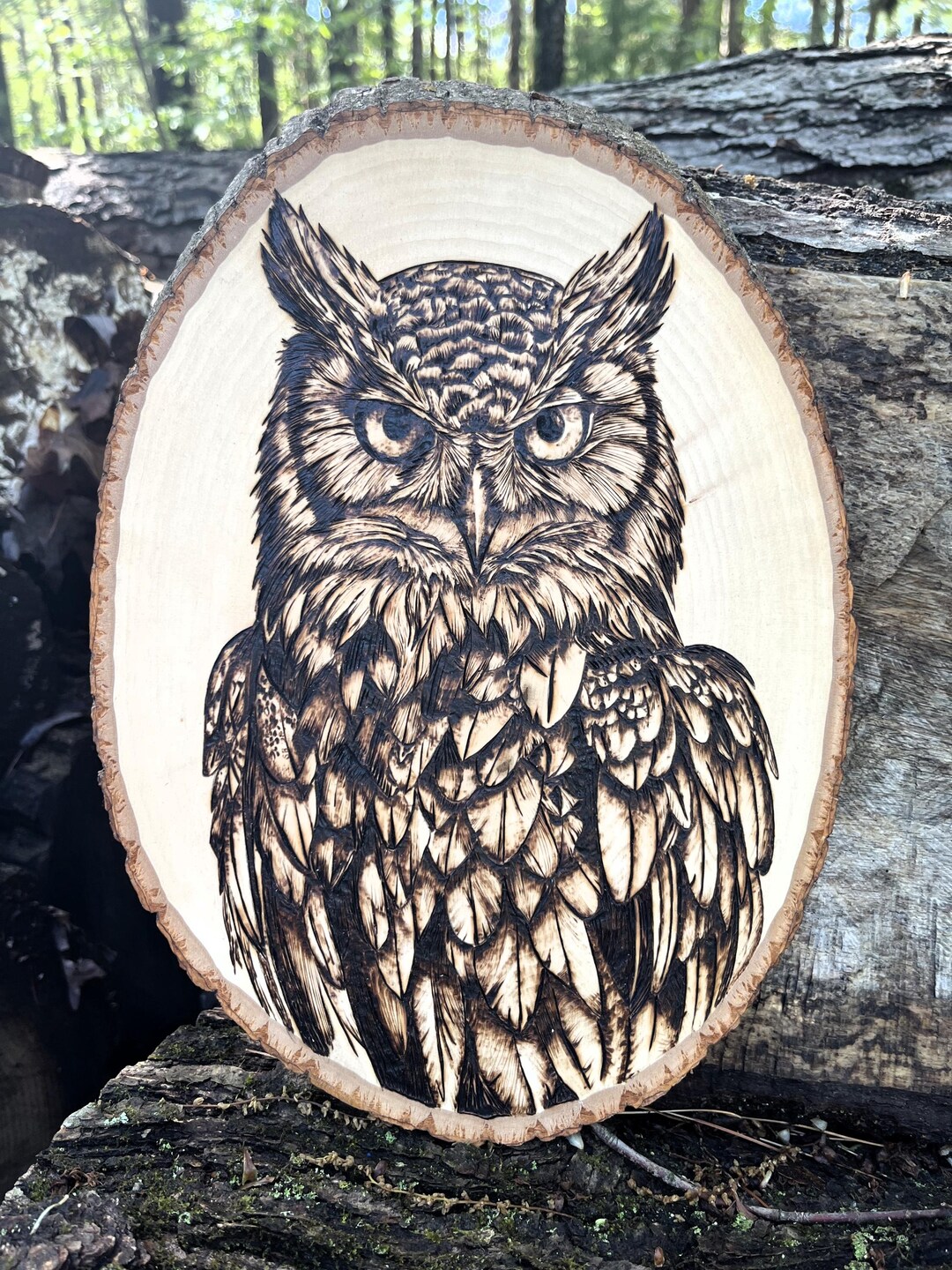 Wood-burned Owl Wood Round - Etsy