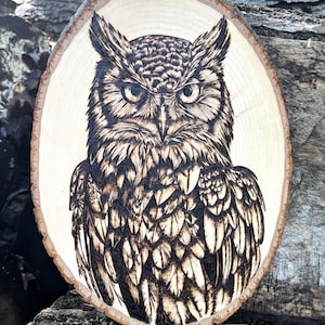 Wood-burned Owl Wood Round - Etsy