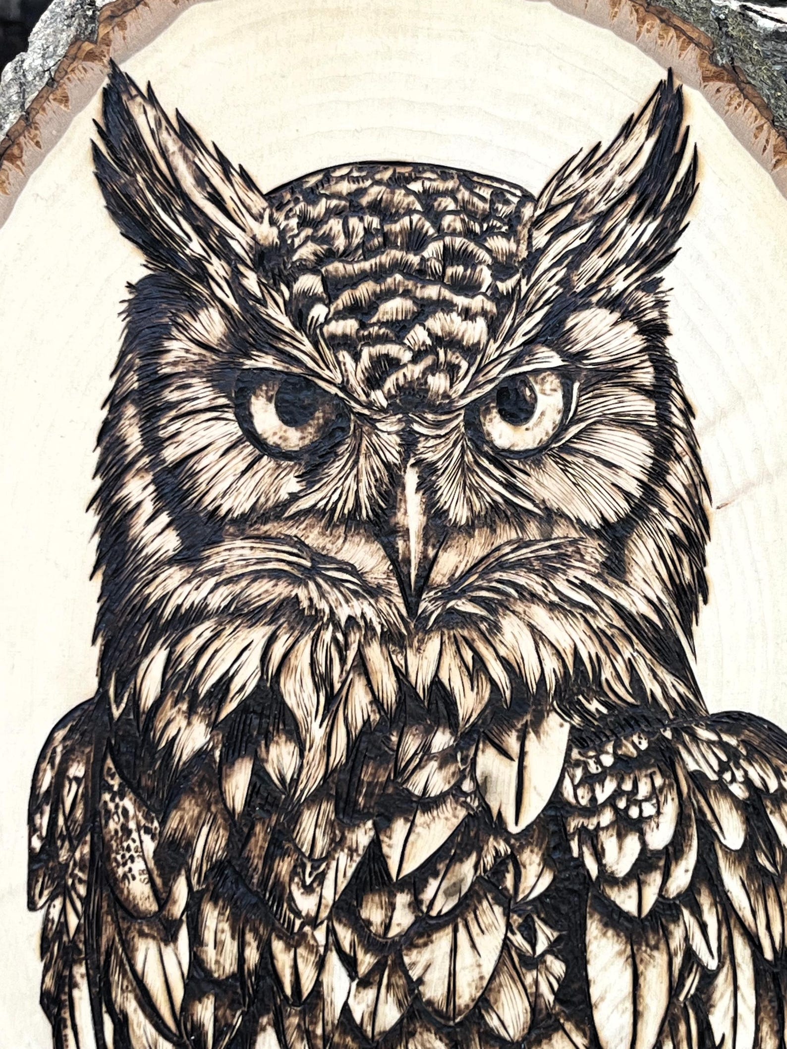 Wood-burned Owl Wood Round - Etsy