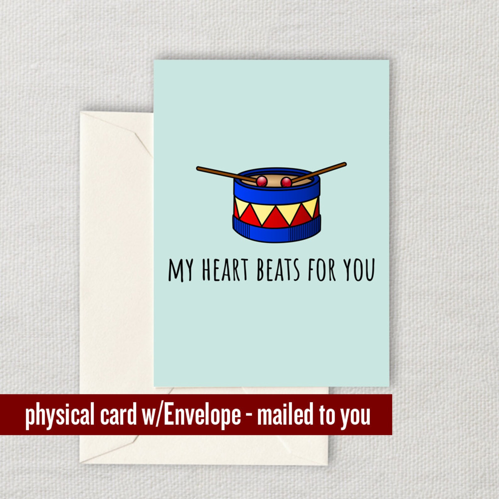 Drum Valentine Card - Cute Romantic Card for Drummer - My Heart Beats ...