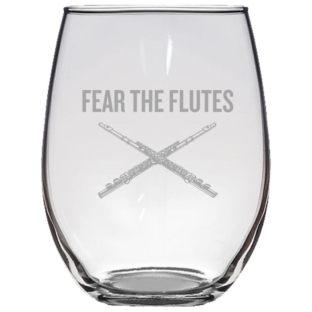 Gift for Flutist Flute Stemless Wine Glass Fear the Flutes Band Player ...