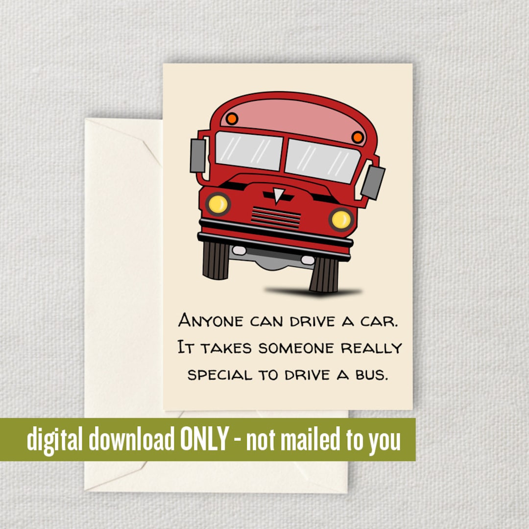 Bus Driver Greeting Card Bus Driver Printable Card Birthday Card for ...