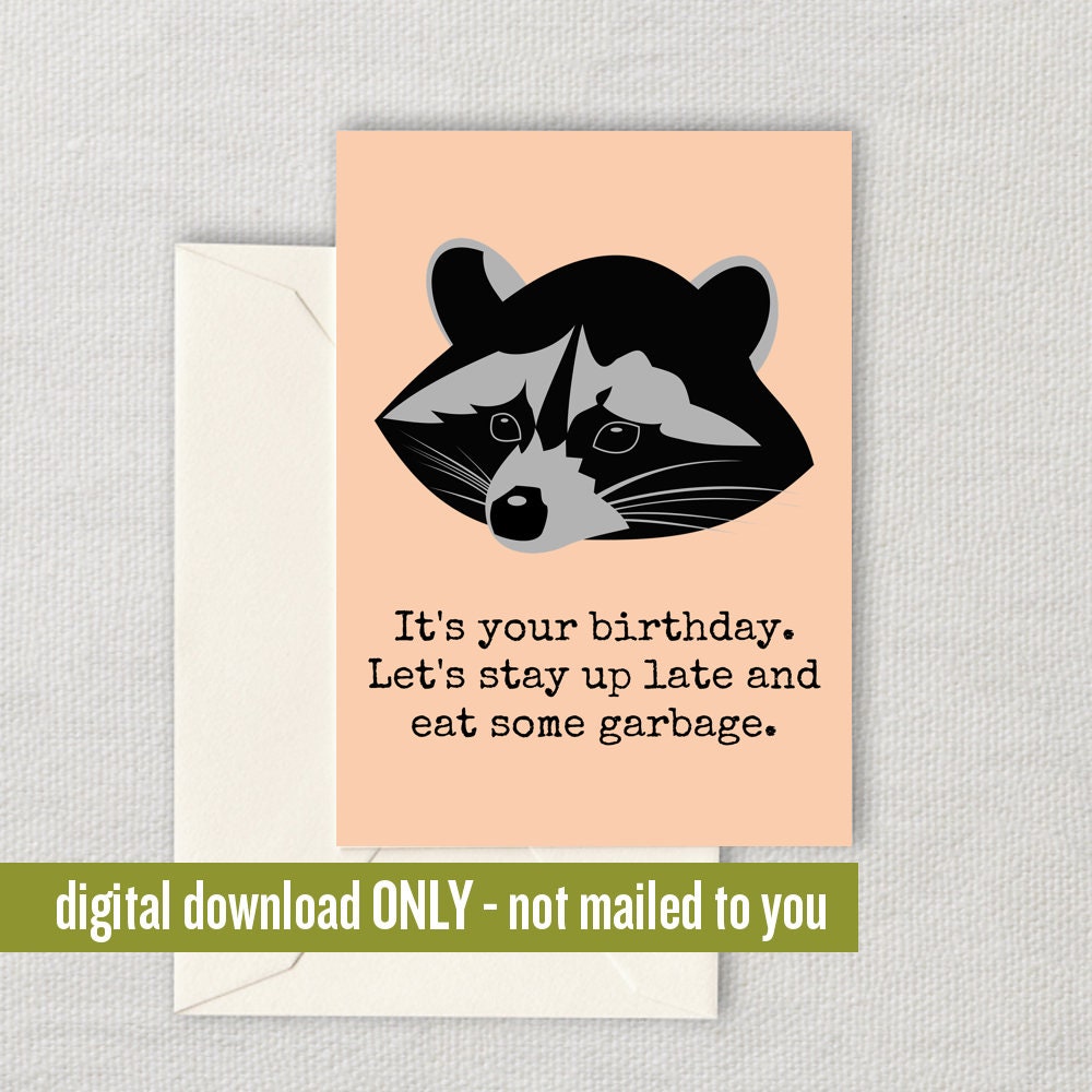 Raccoon Birthday Card - Raccoon Printable Card - Raccoon Lover Gift ...