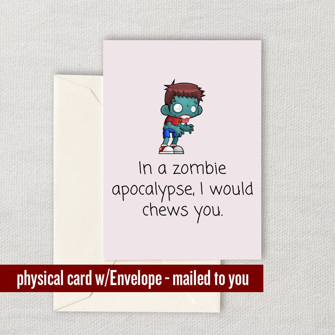 Zombie Card - Cute Romantic Card - Zombie Valentine - Girlfriend or ...