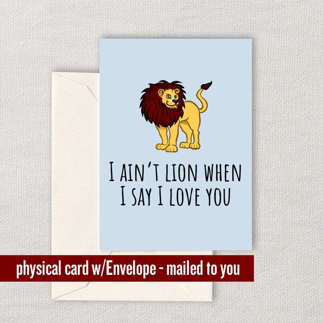 Cute Valentine Card - Cute Lion Pun Card - Anniversary Card - Valentine ...