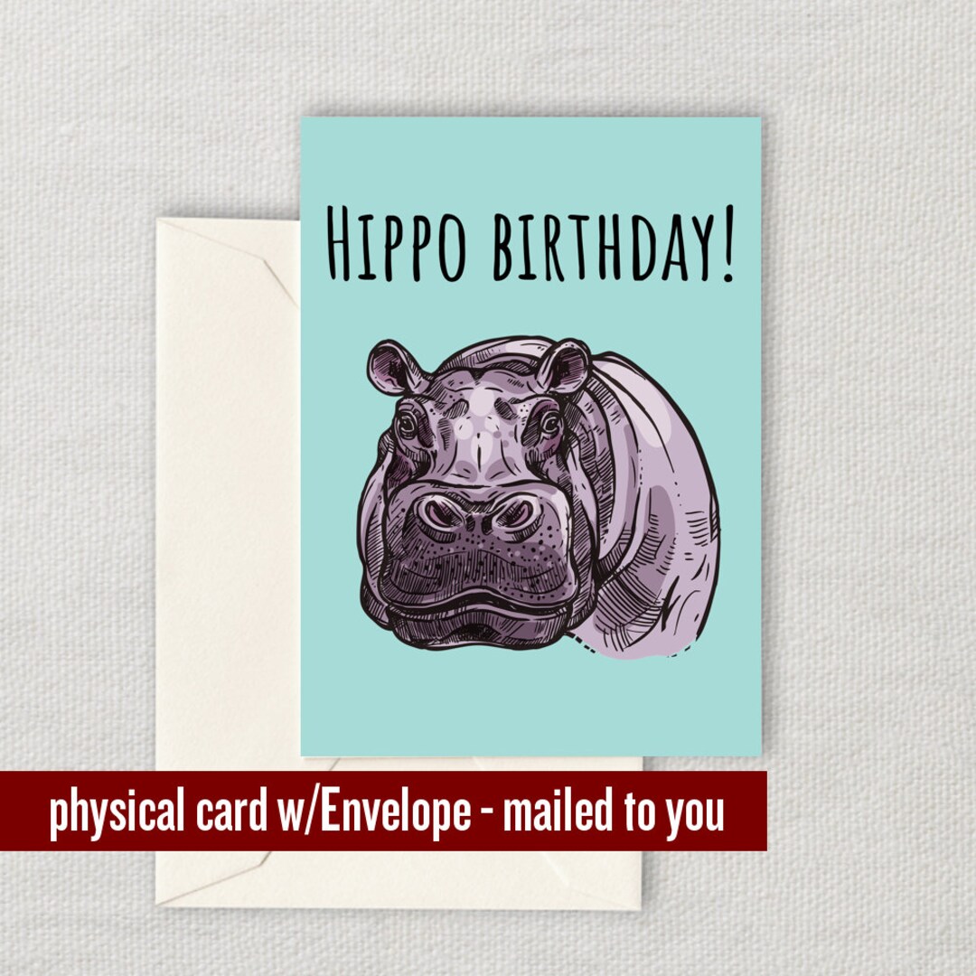 Hippo Birthday Card Hippo Greeting Card Hippo Birthday Hippo Lover Gift ...