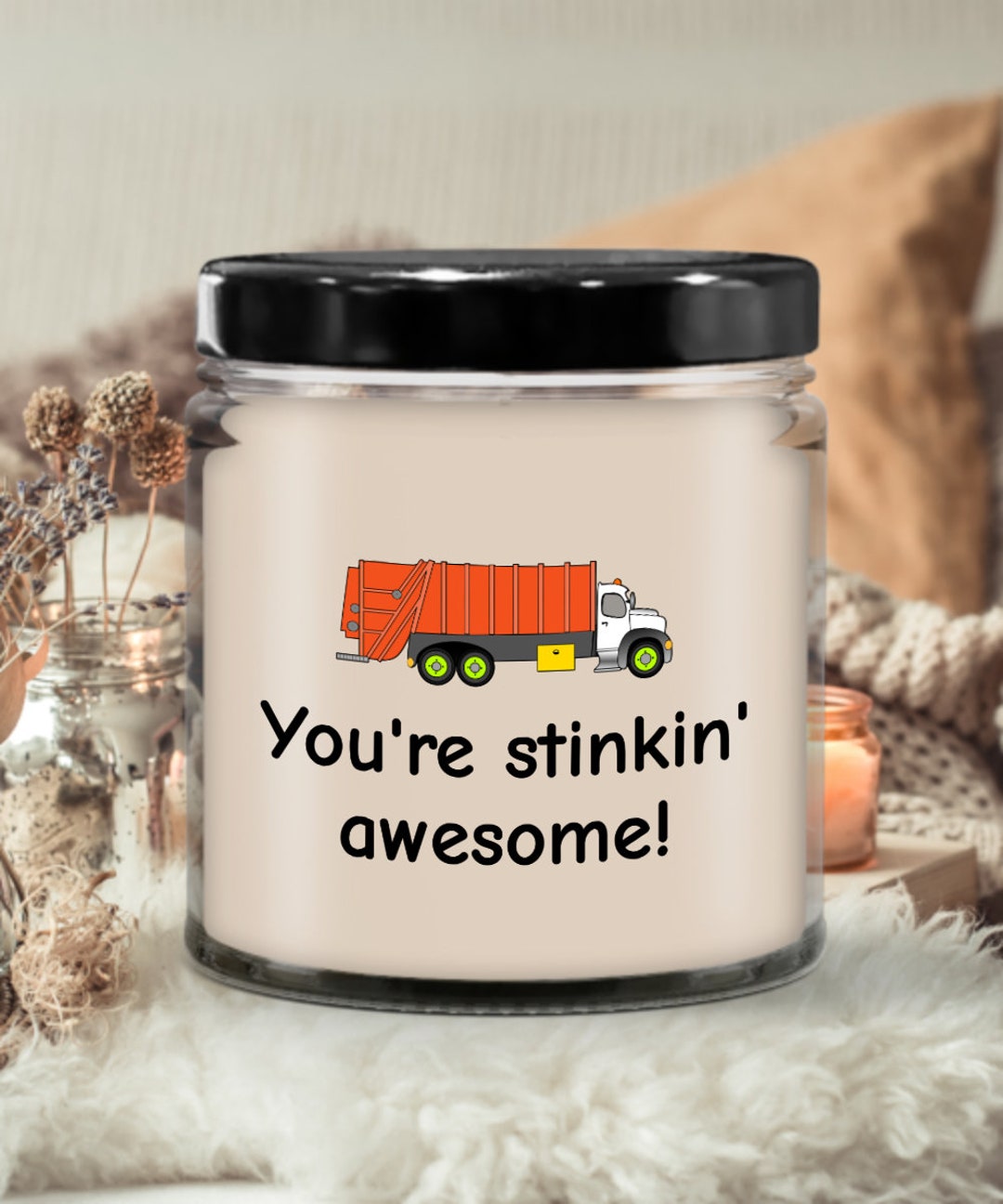 Garbage Truck Candle - Garbage Truck Valentine - Waste Disposal Truck ...