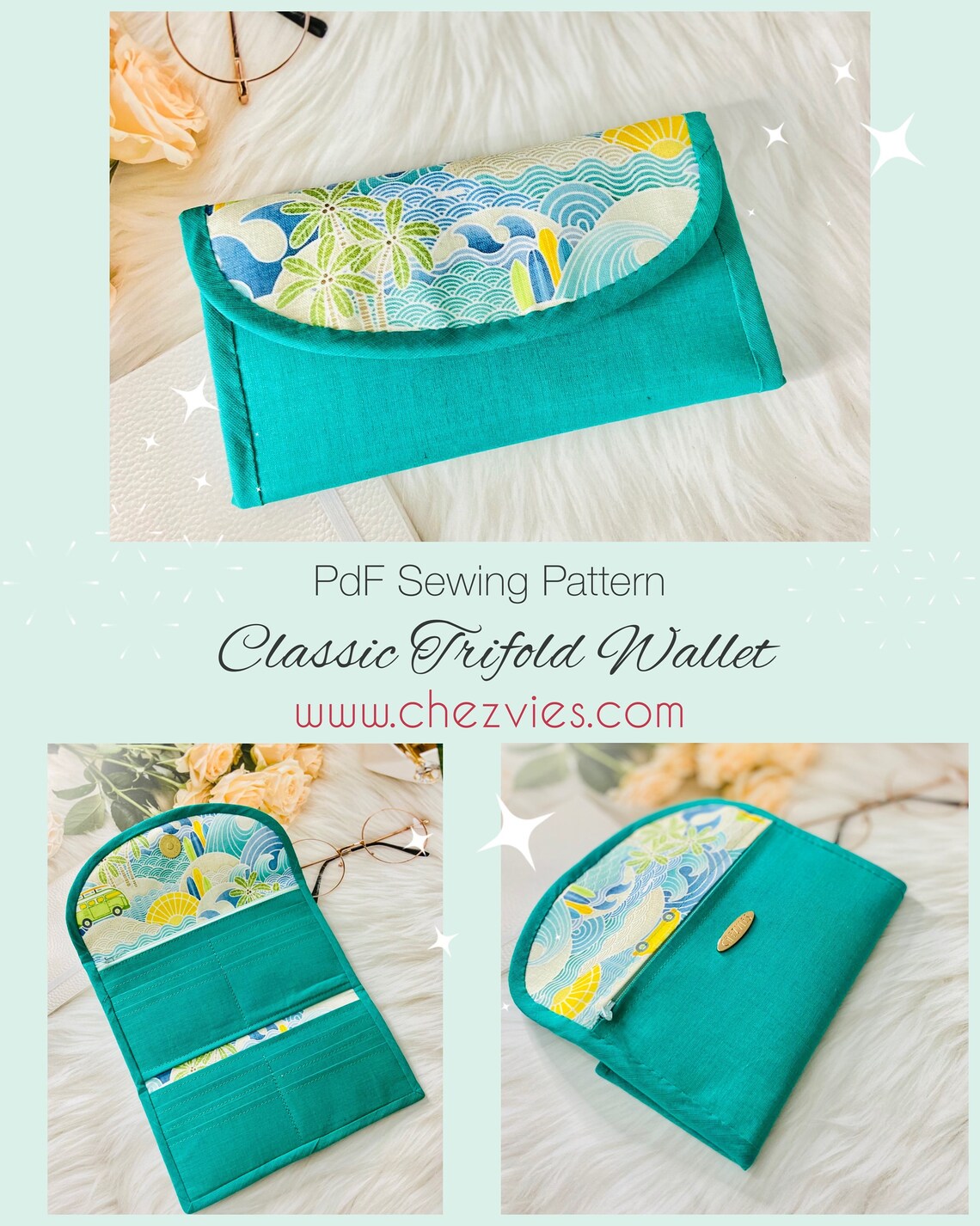 Trifold Wallet PDF Sewing Pattern: Cardholder Clutch With Video ...