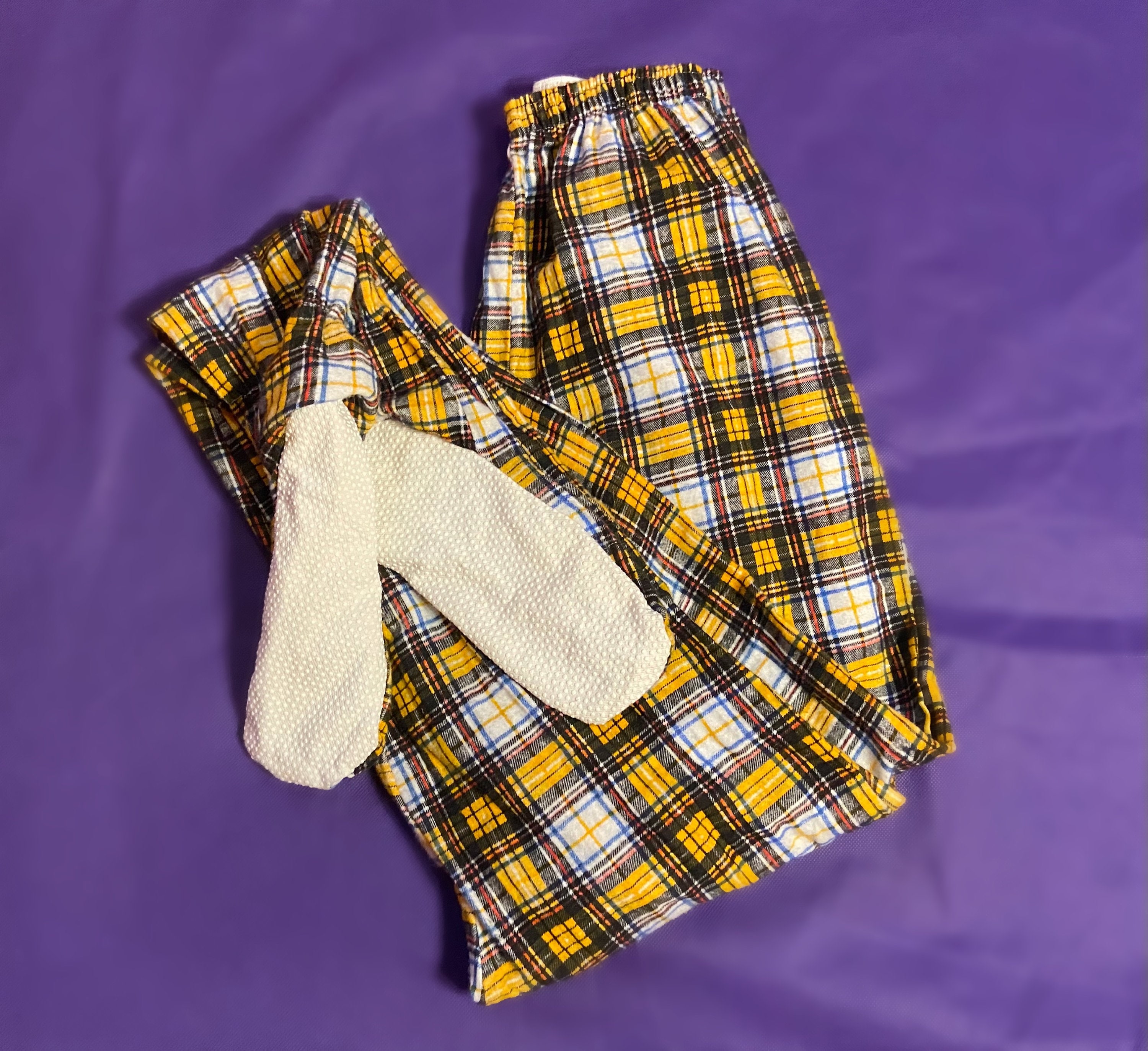 Vintage 60s Women's Yellow Plaid Flannel Footie Pajama 2 Piece Set ...