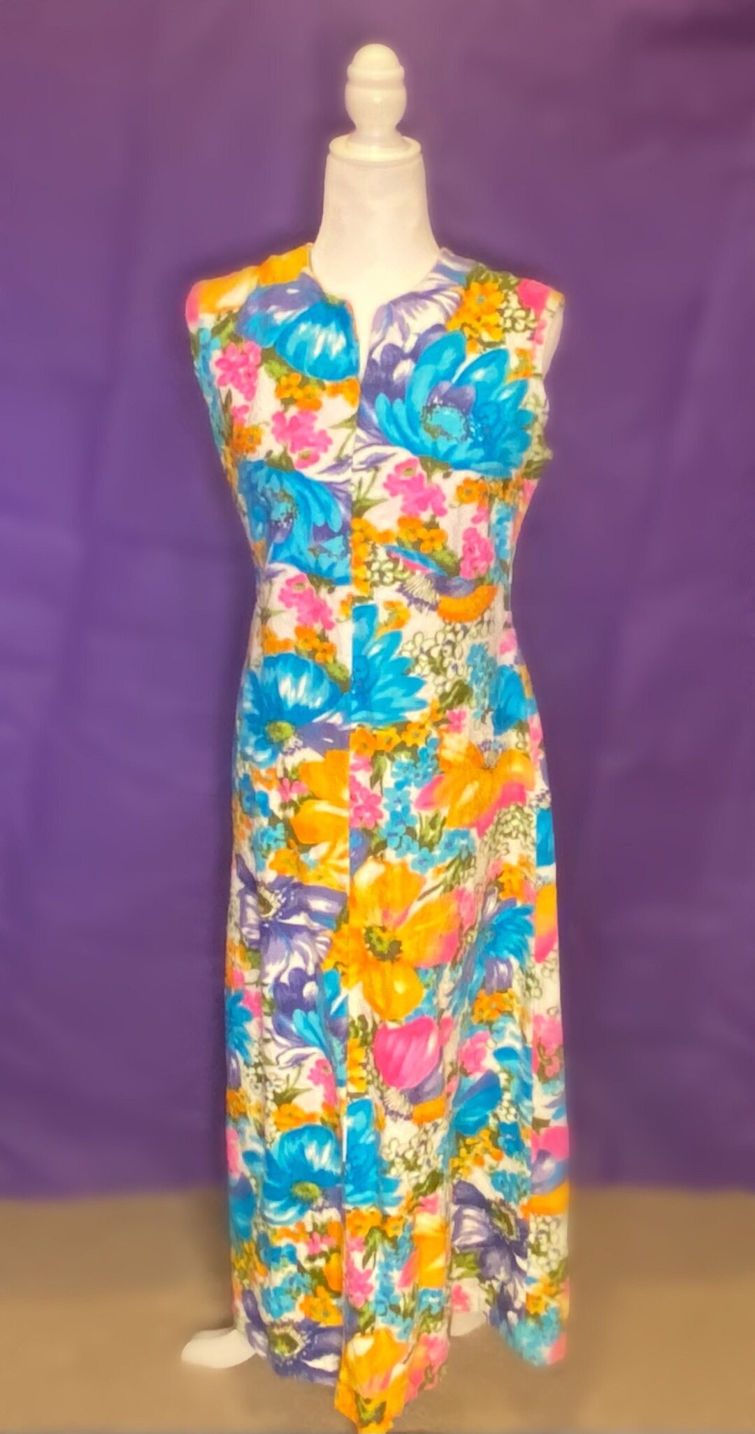 Vintage 60s Flutterbye Bright Floral Hawaiian Print Maxi Dress - Etsy
