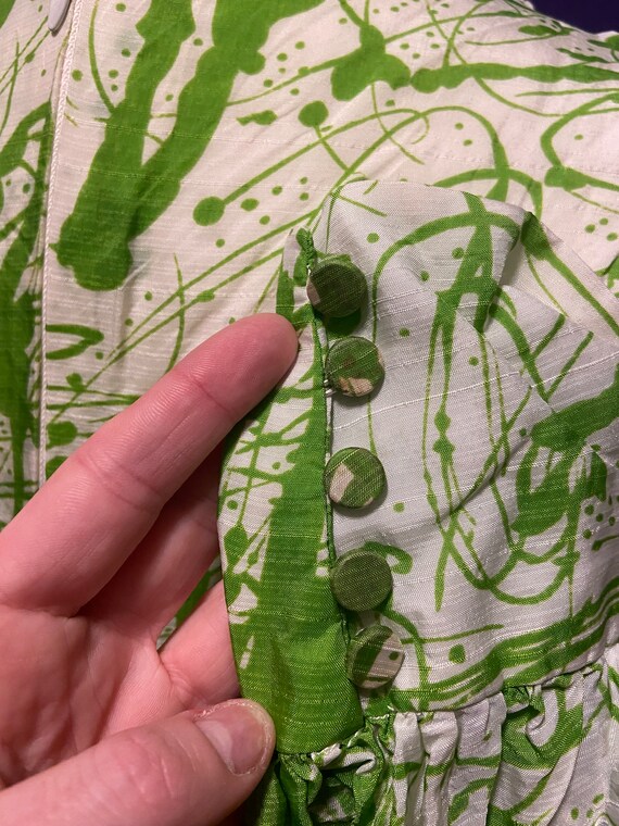 Vintage 60s Lime Green Paint Splatter Print Maxi Dres… - Gem