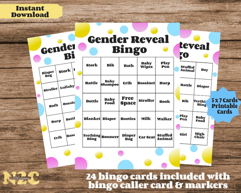 Printable Bingo for Gender Reveal Party, Games, Instant Download, Polka ...