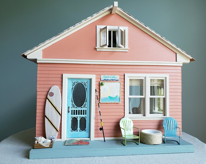 Miniature Beach House, Collectible Dollhouse, Miniature Furnished Beach ...