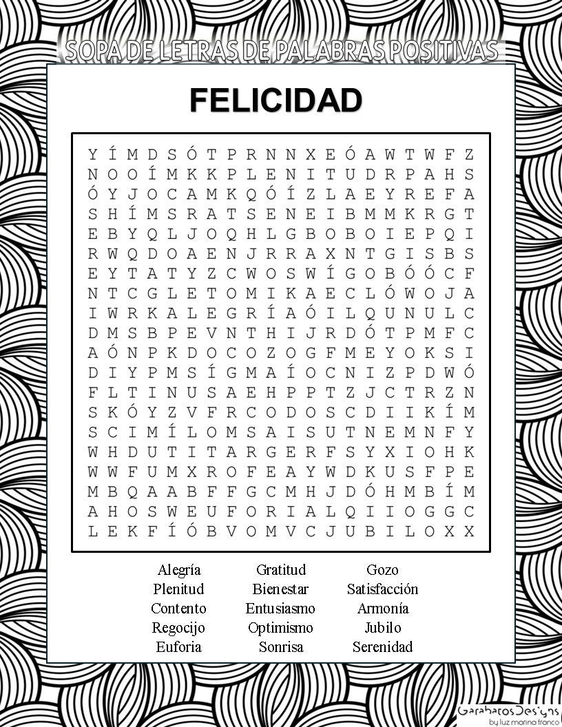 SOPA DE LETRAS de Palabras Positivas En Español para Adultos en Letra Grande con Mandalas para ...