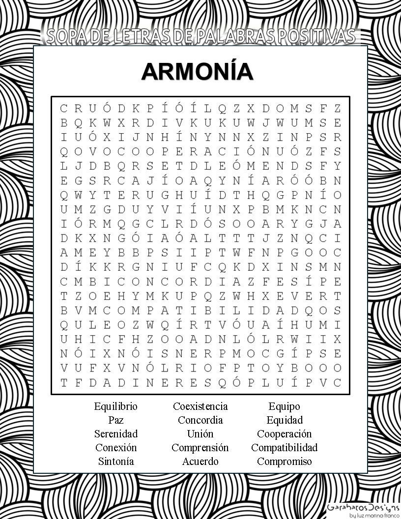 SOPA DE LETRAS de Palabras Positivas En Español para Adultos en Letra Grande con Mandalas para ...