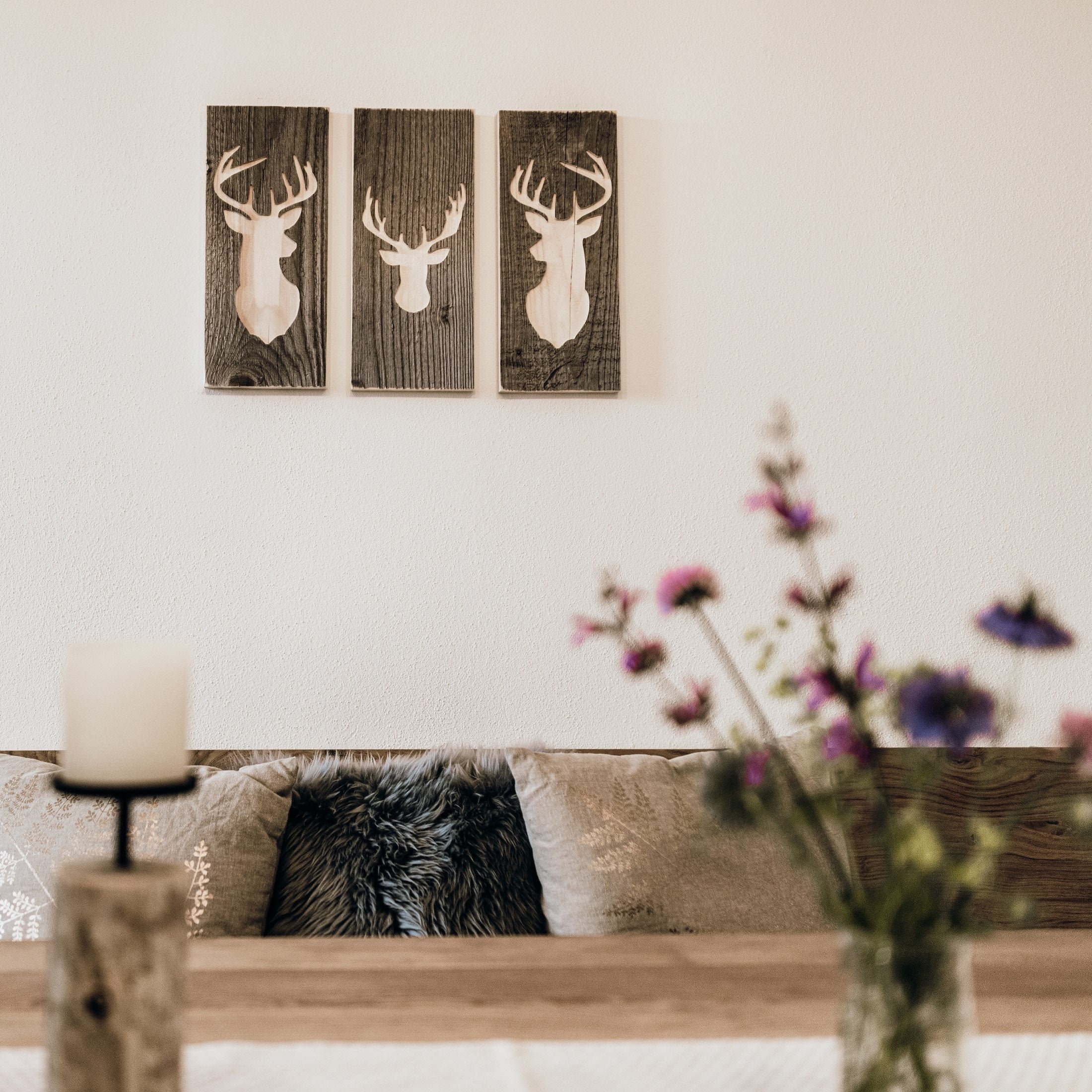 Set of 3 Wall Pictures Stag Wall Decor Wooden Reclaimed Wood | Etsy