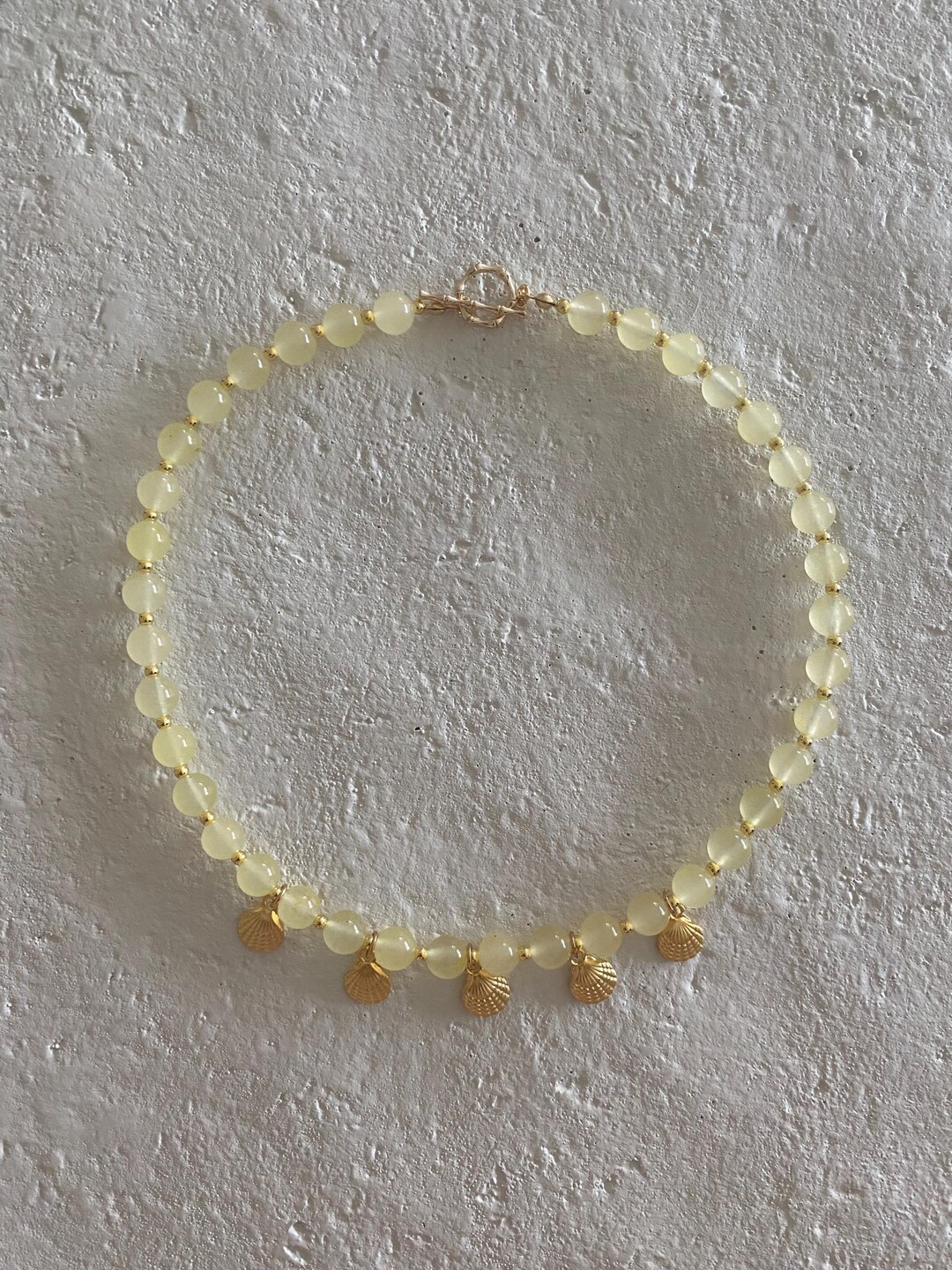 Gold & Yellow Clam Shell Pendant Beaded Necklace - Etsy