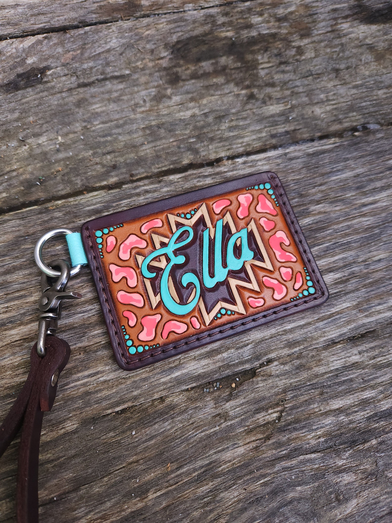 Hand Tooled Card Holder, Leather Wristlet, Custom Wristlet, Leather ...