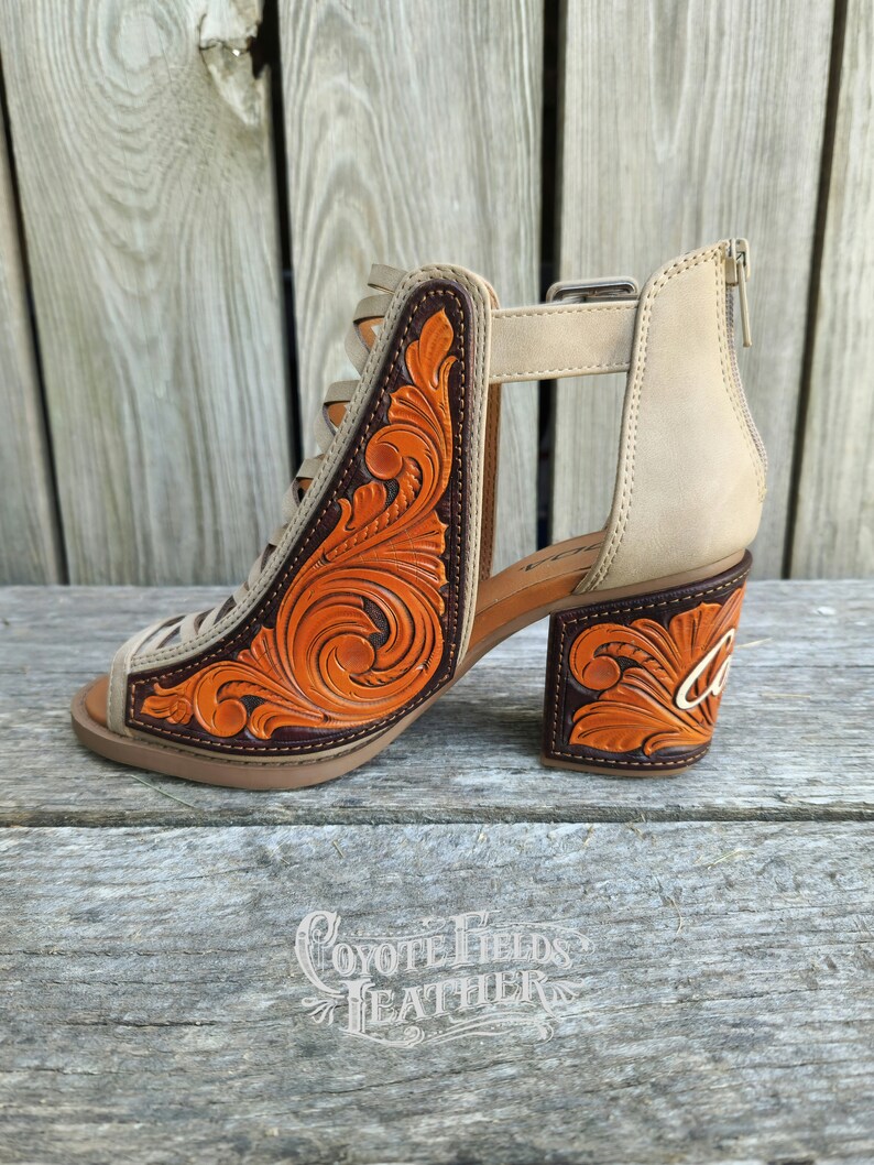 Custom Bridal Shoes, Western Wedding Heels, Floral Tooled Heels, Tooled ...