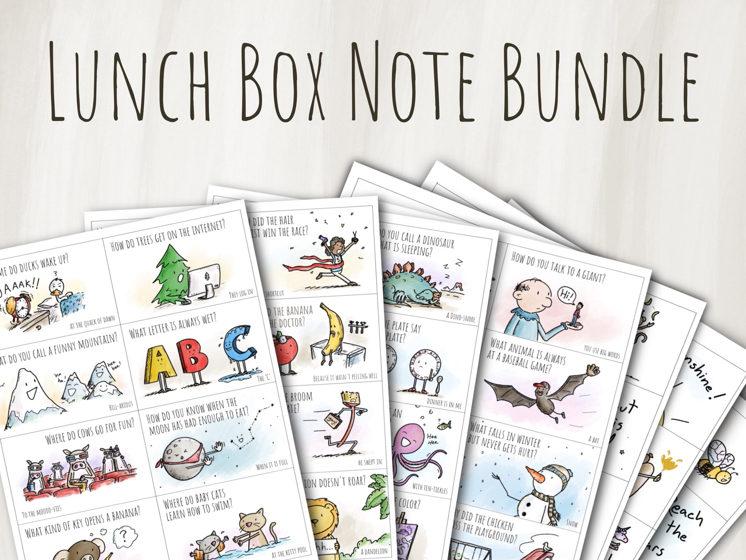 Printable Illustrated Lunch Box Notes Bundle for Kids - Etsy