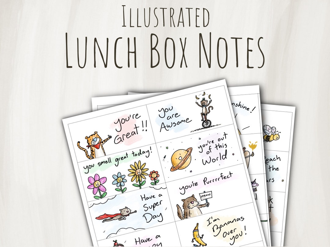 Printable Illustrated School Lunch Box Notes for Children - Etsy