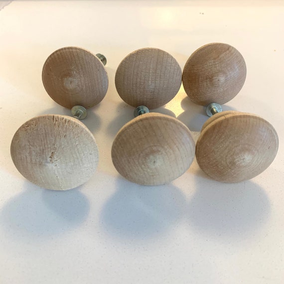 SET of SIX Round Wood Pine Cupboard Knobs Drawer Handles - Etsy