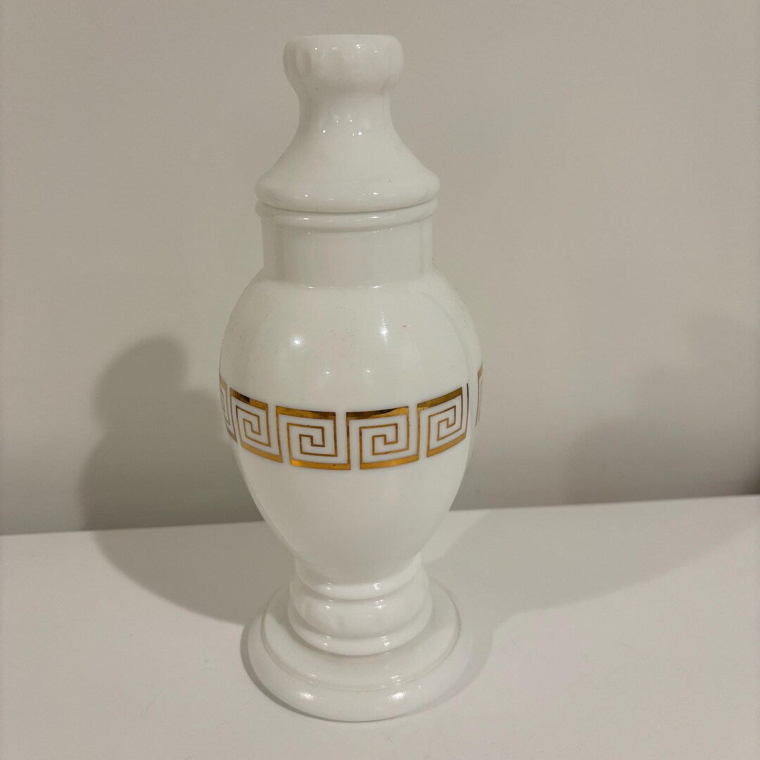 Vintage Milk Glass Ginger Jar With Lid, Gold Greek Key Design - Etsy