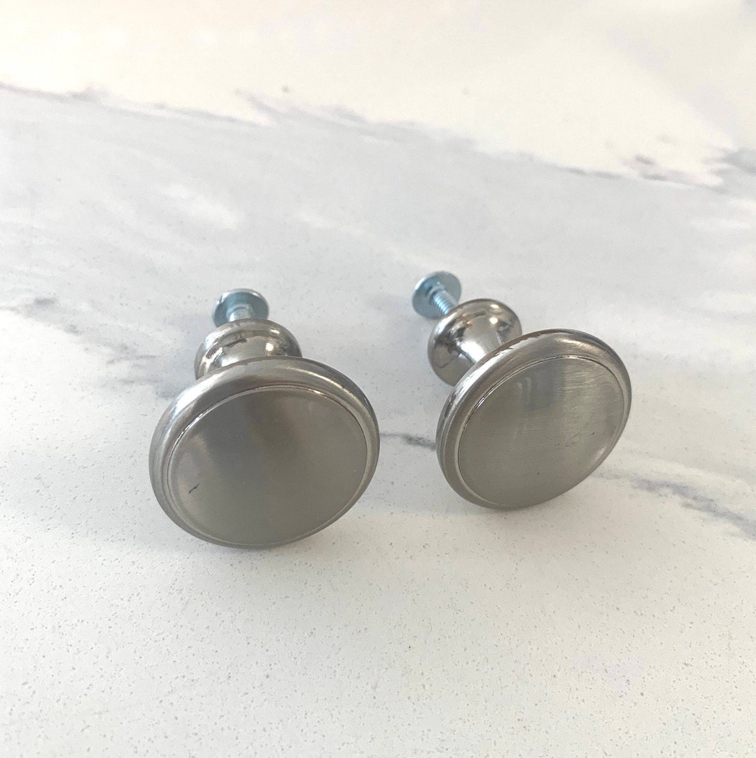 SET OF TWO Silver Round Metal Knob Dresser Furniture Handle Drawer Pull ...