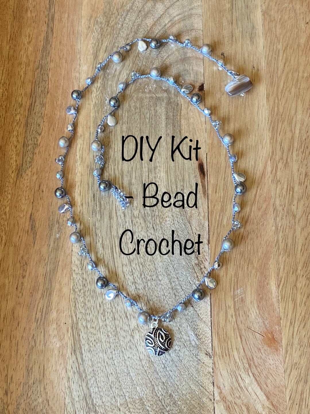 Jewelry Making Kit Bead Crocheted Necklace Kit Grey and Platinum Bead ...