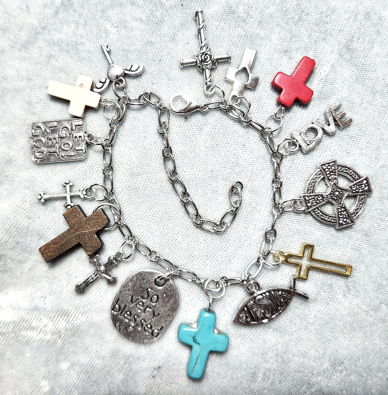 Cross Charm Bracelet Jesus Charm Bracelet Faith Bracelet I - Etsy