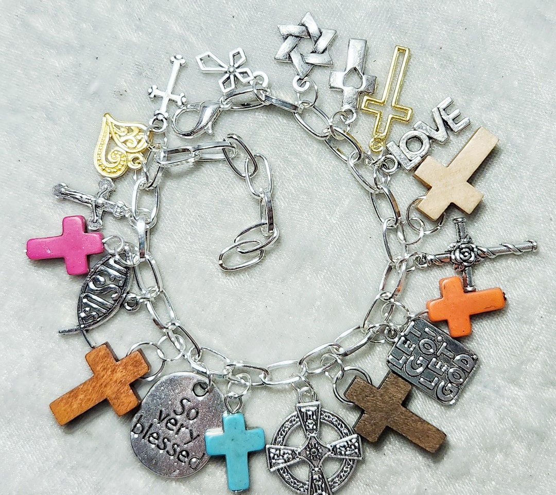 Cross Charm Bracelet, Jesus Charm Bracelet, Faith Bracelet, I Love ...