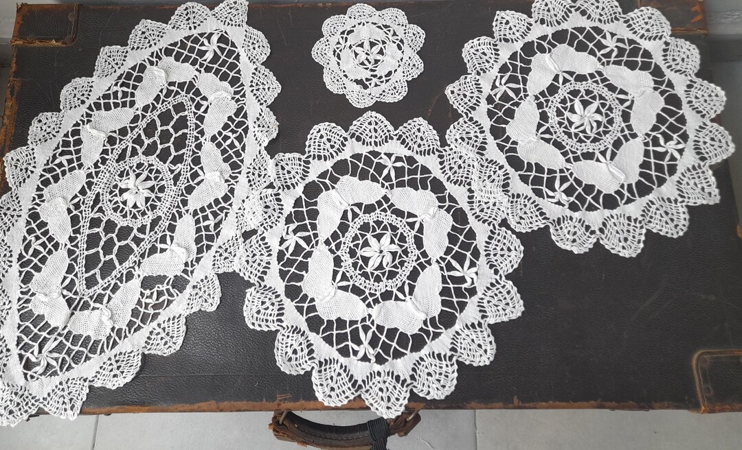 Vintage Maltese Cluny Lace Collectible Textile Thread Artwork Four Lace ...