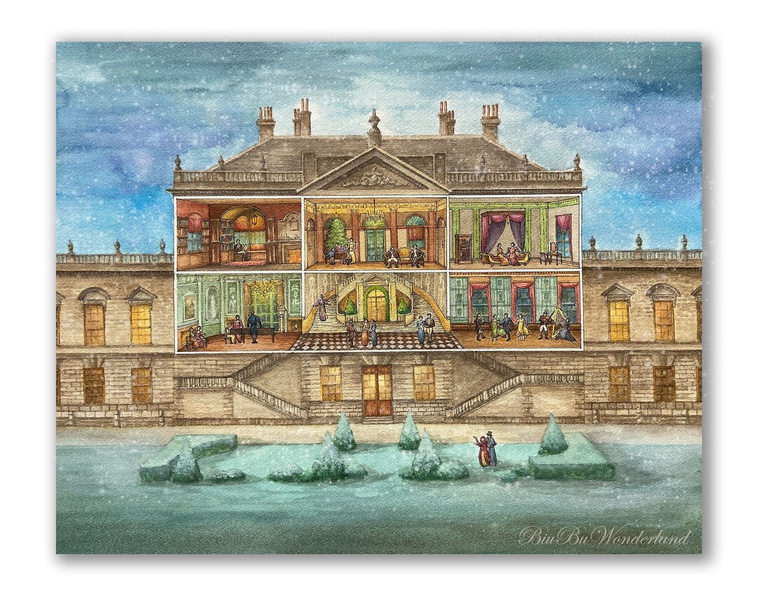 Pemberley Christmas Watercolor Print: Pride and Prejudice, Jane Austen ...