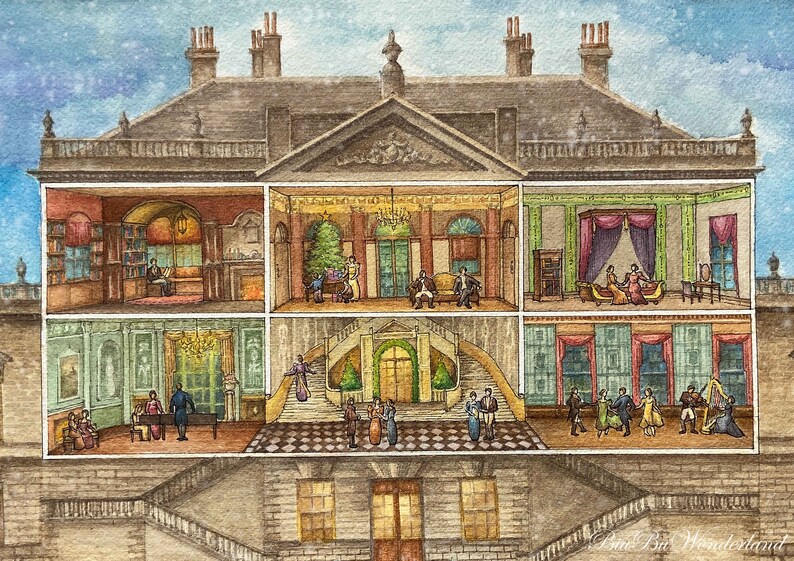 Pemberley Christmas Watercolor Print: Pride and Prejudice, Jane Austen ...