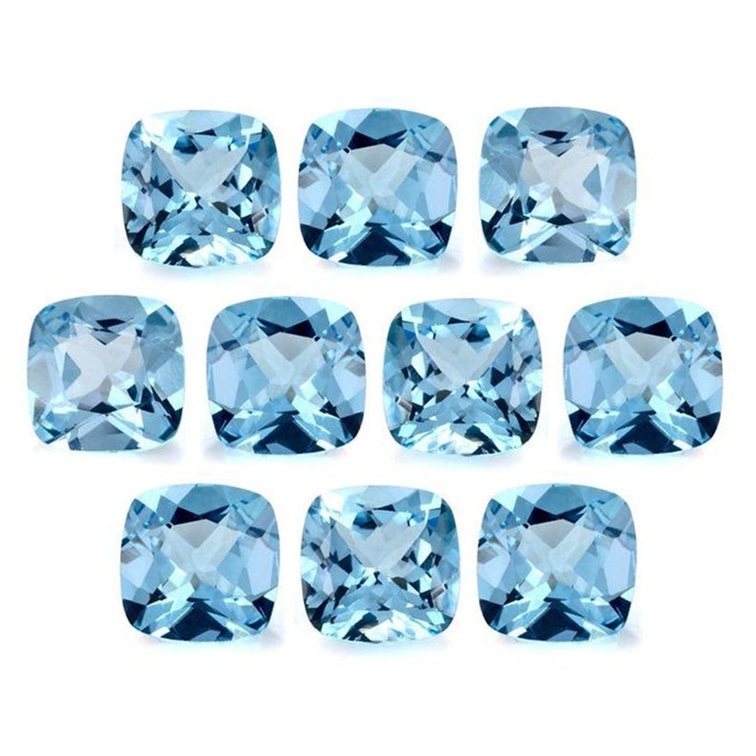 10x10mm Natural Sky Blue Topaz Cushion Faceted Cut Loose Gemstone, Semi ...
