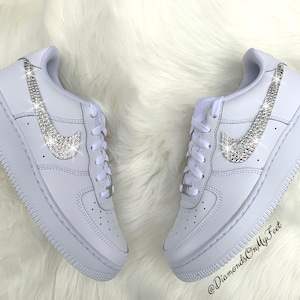 Swarovski Women's Nike Air Force 1 All White Low Sneakers Blinged Out ...