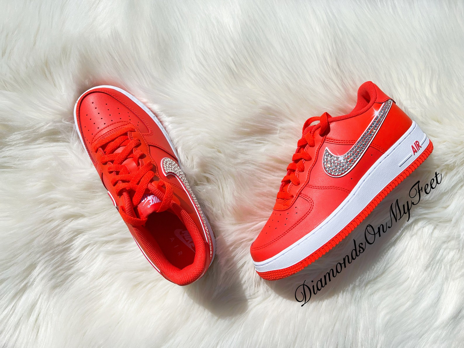 Swarovski Women's Air Force 1 Red & White Low Platform Sneakers Blinged ...