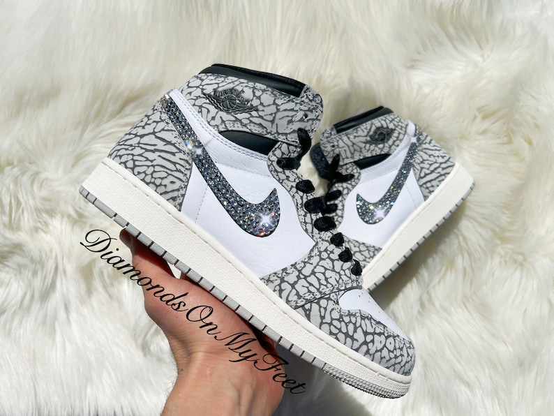 Swarovski Women's Air Jordan 1 Retro High White Elephant Print Sneakers ...