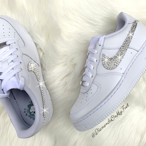 Swarovski Women's Nike Air Force 1 All White Low Sneakers Blinged Out ...