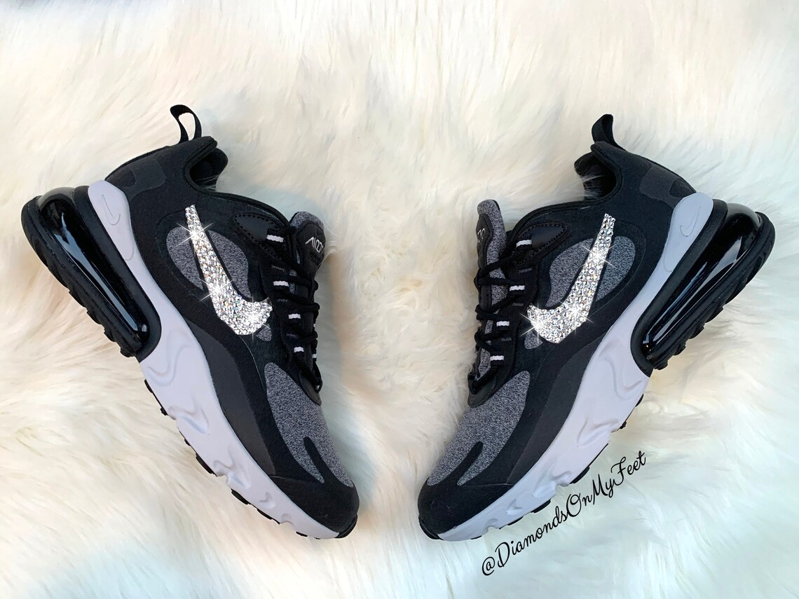 Swarovski Women's Nike Air Max 270 React Black & White Sneakers Blinged ...