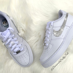 Swarovski Women's Nike Air Force 1 All White Low Sneakers Blinged Out ...