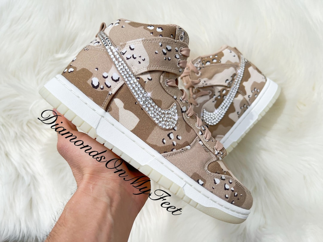 Swarovski Women's Dunk High Tan Desert Camouflage Camo Sneakers Blinged ...