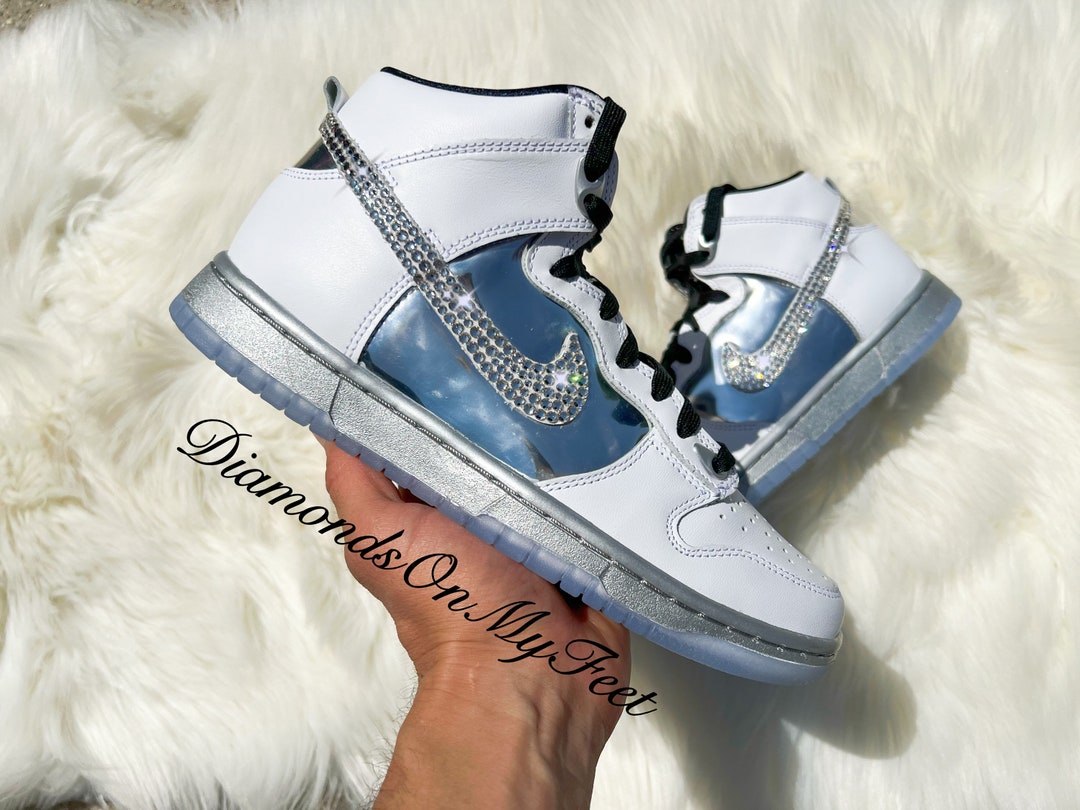 Size 8 - Swarovski Women's Dunk High SE White Black & Iridescent ...