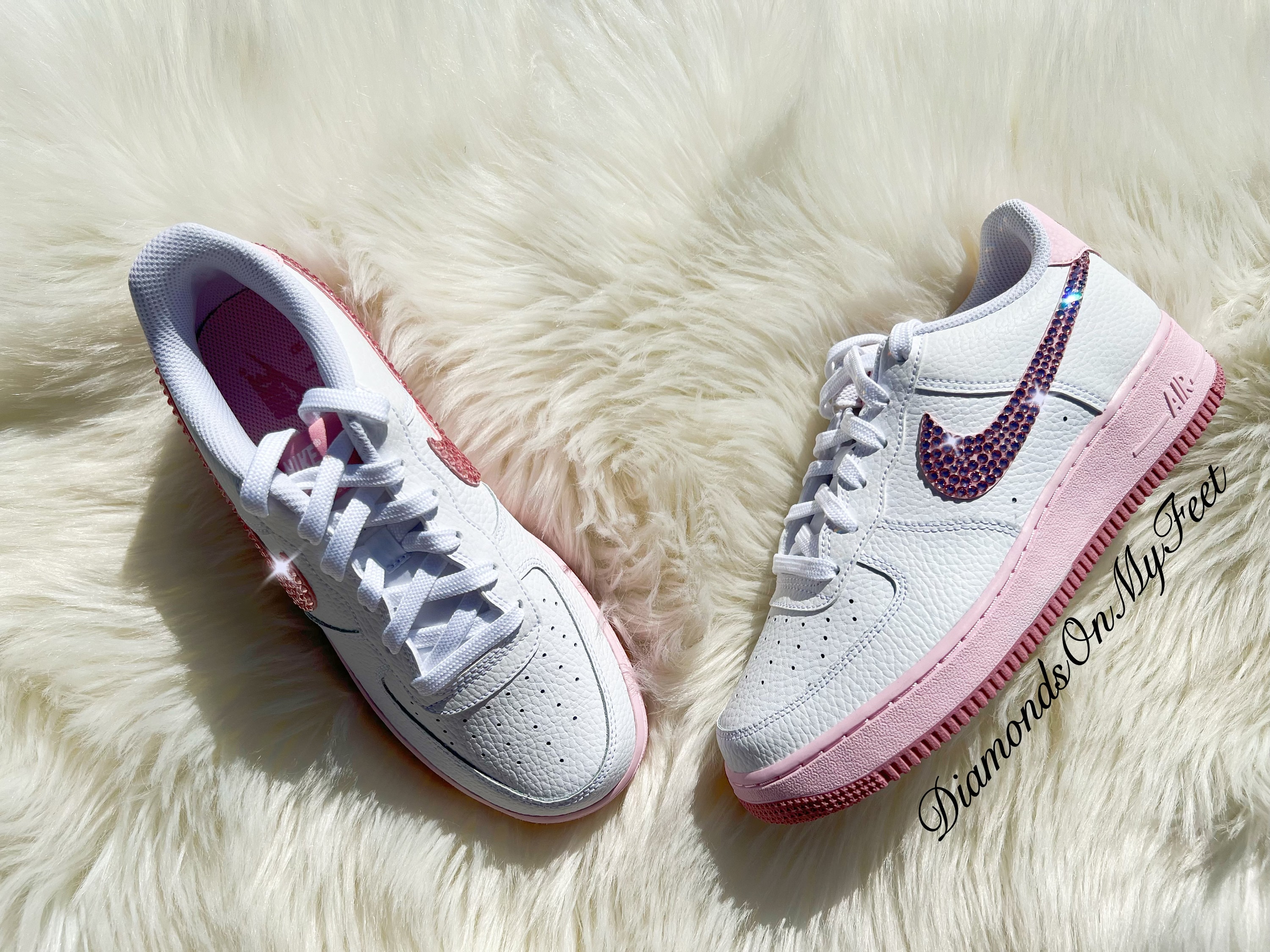 Swarovski Women's Air Force 1 White & Pink Low Platform Sneakers