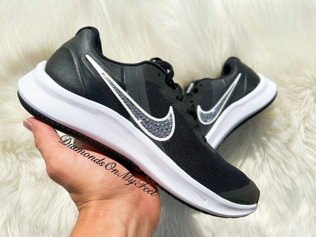 Swarovski Women's Star Runner 3 Black & White Running Sneakers Blinged ...