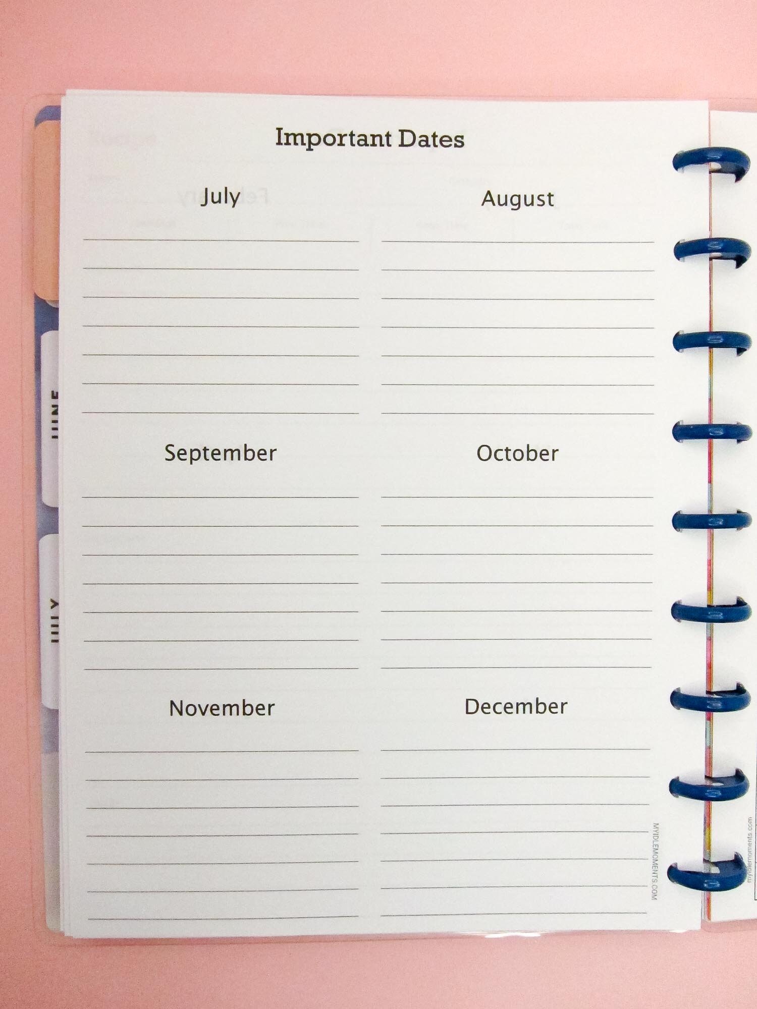 Important Dates Printable for Happy Planner Classic | Insert for ...