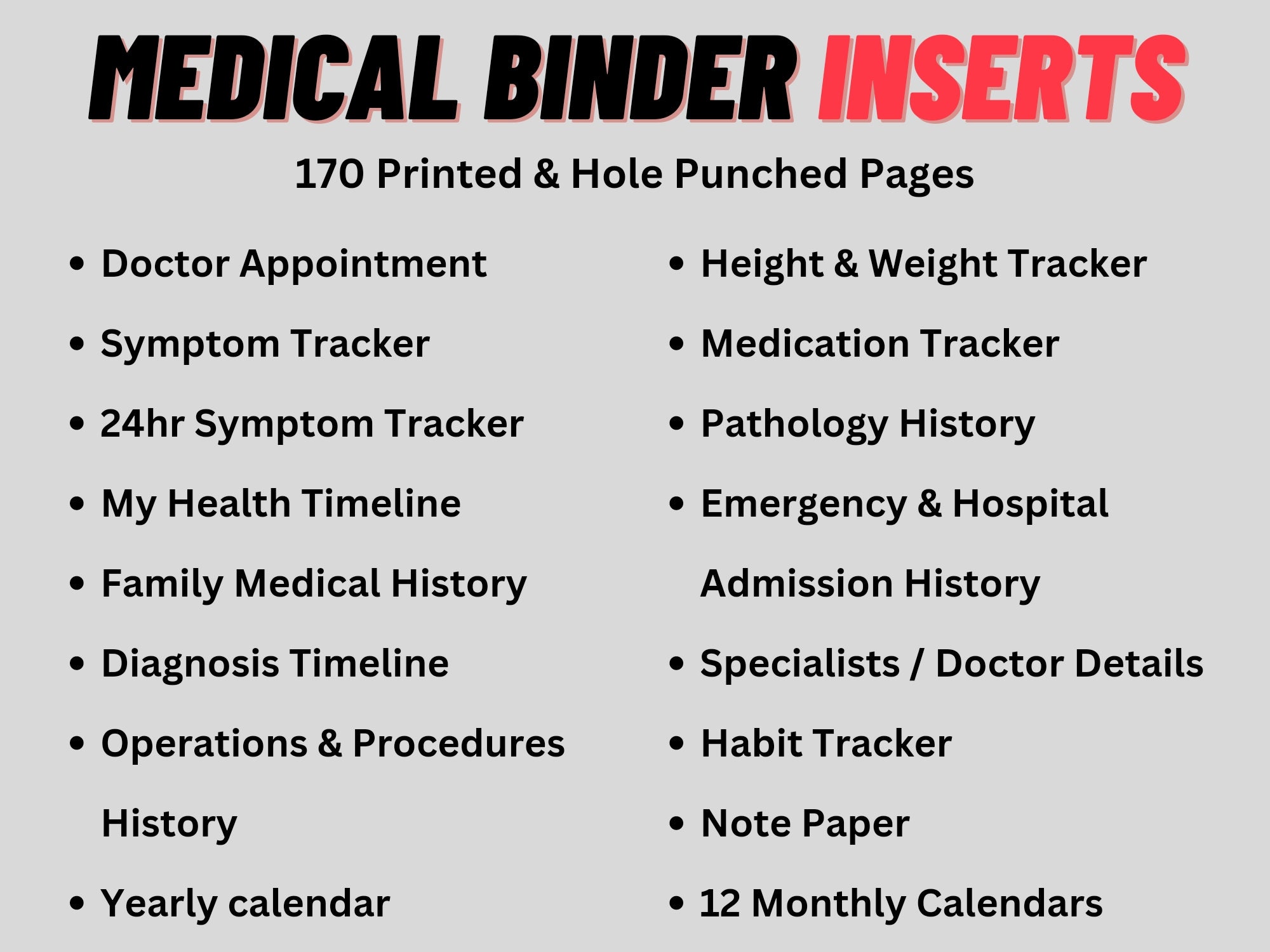 Medical Binder Inserts, Medical Journal, Medical Planner, Chronic ...