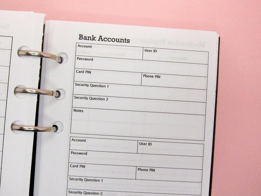 Personal Size Bank Account Password Tracker, Log, Login Organizer ...