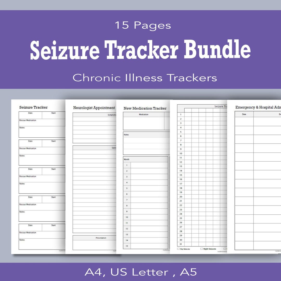Seizure Tracker Bundle for Epilepsy Management in A5, A4 & US Letter ...